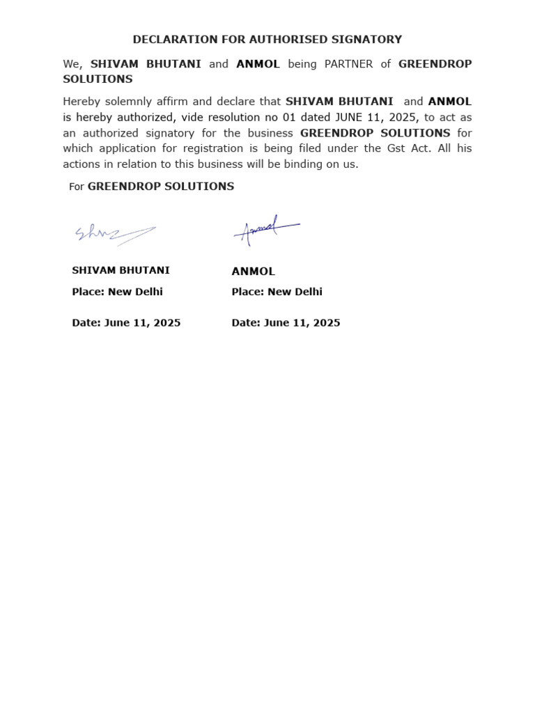 GST Authorization Letter for Partners | PDF