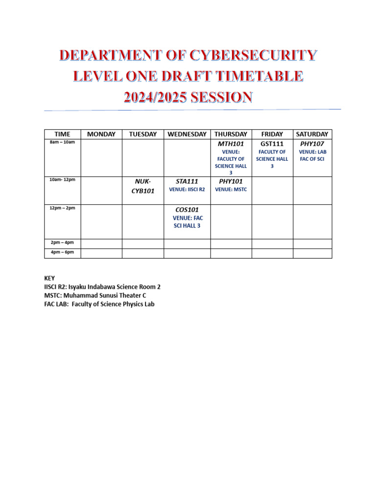 Dept of Cybersecurity Draft Time Table Final Time Table | PDF