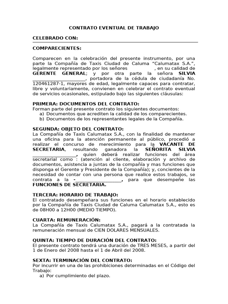 Contrato Eventual de Trabajo | PDF