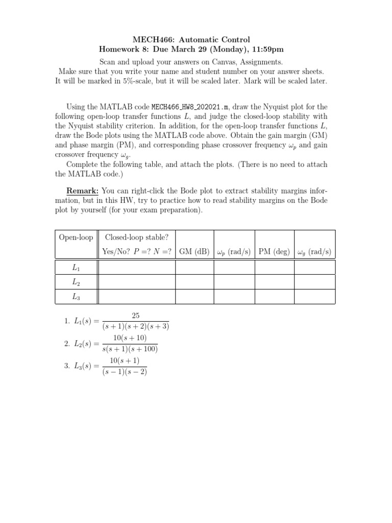 Mech466 HW8 202021 | PDF