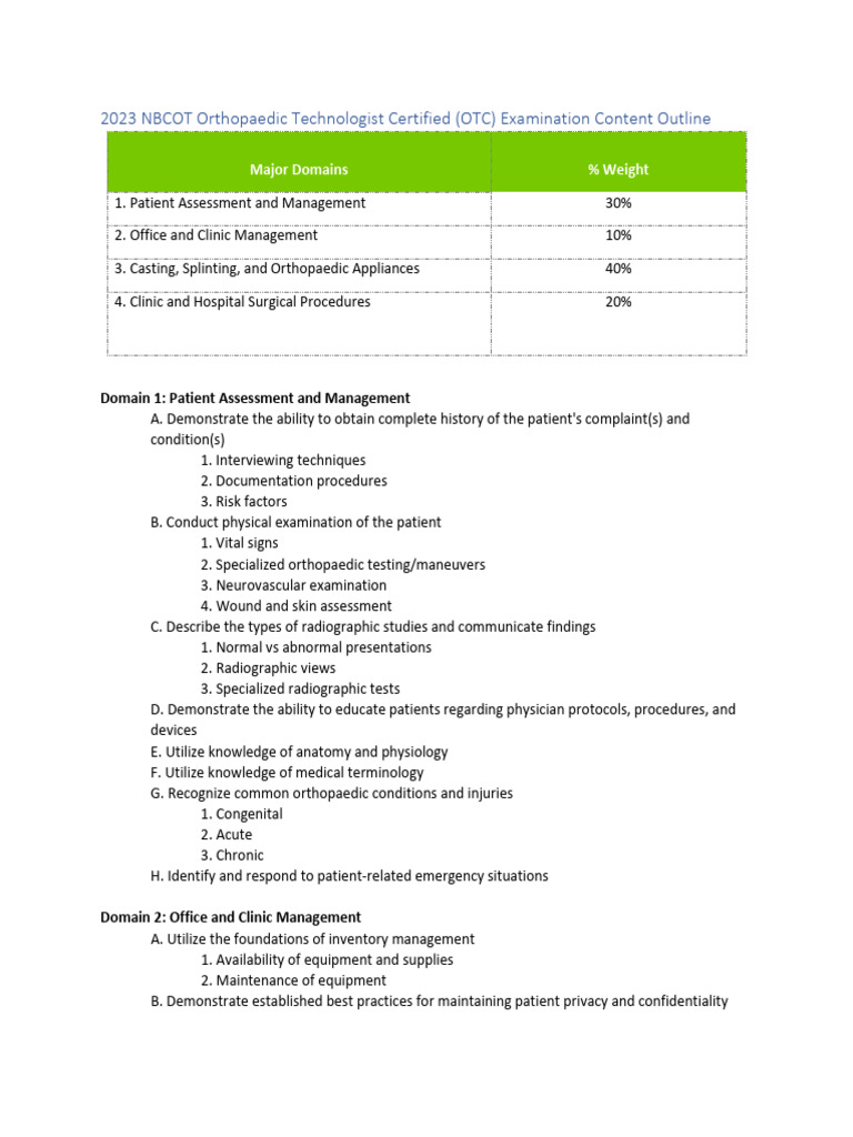 OTC Orthopaedic Examination Outline | PDF | Orthopedic Surgery | Surgery