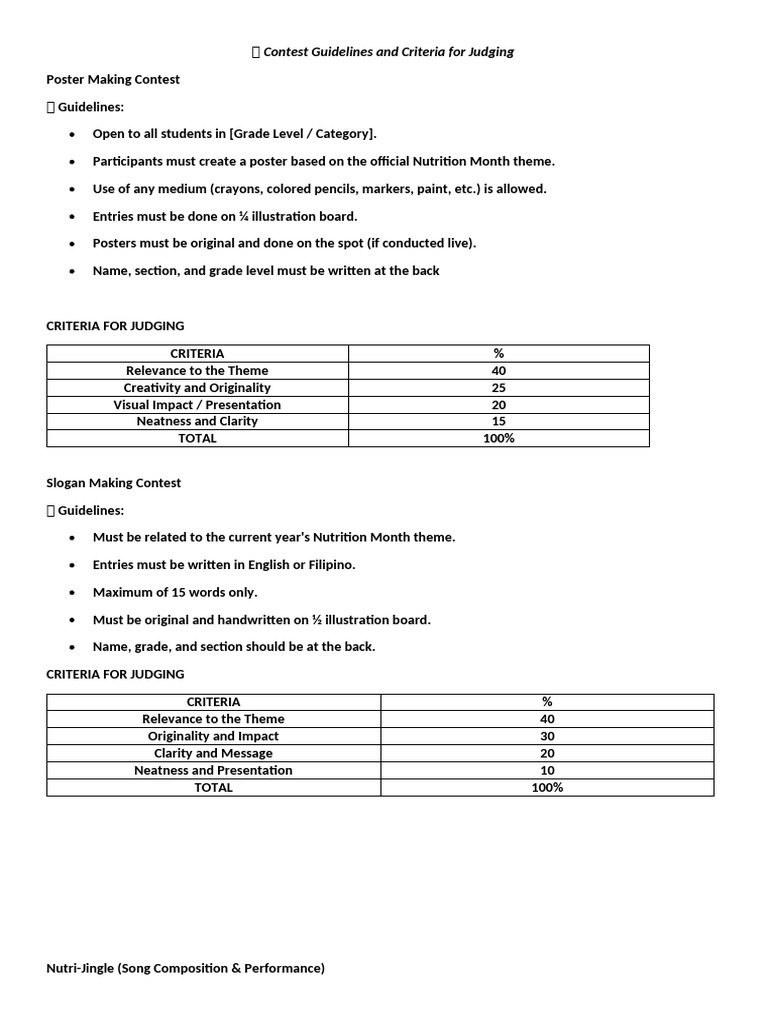 Nutrition Month Contest Judging Criteria | PDF | Cooking | Foods