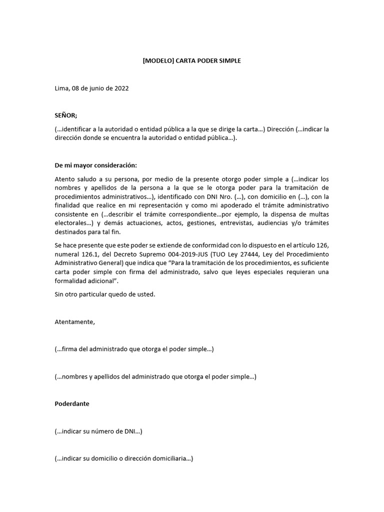 Modelo de Carta Poder Simple | PDF