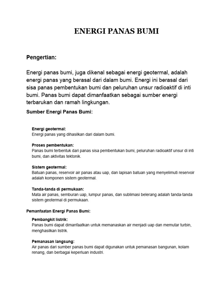 Energi Panas Bumi: Sumber dan Manfaatnya | PDF