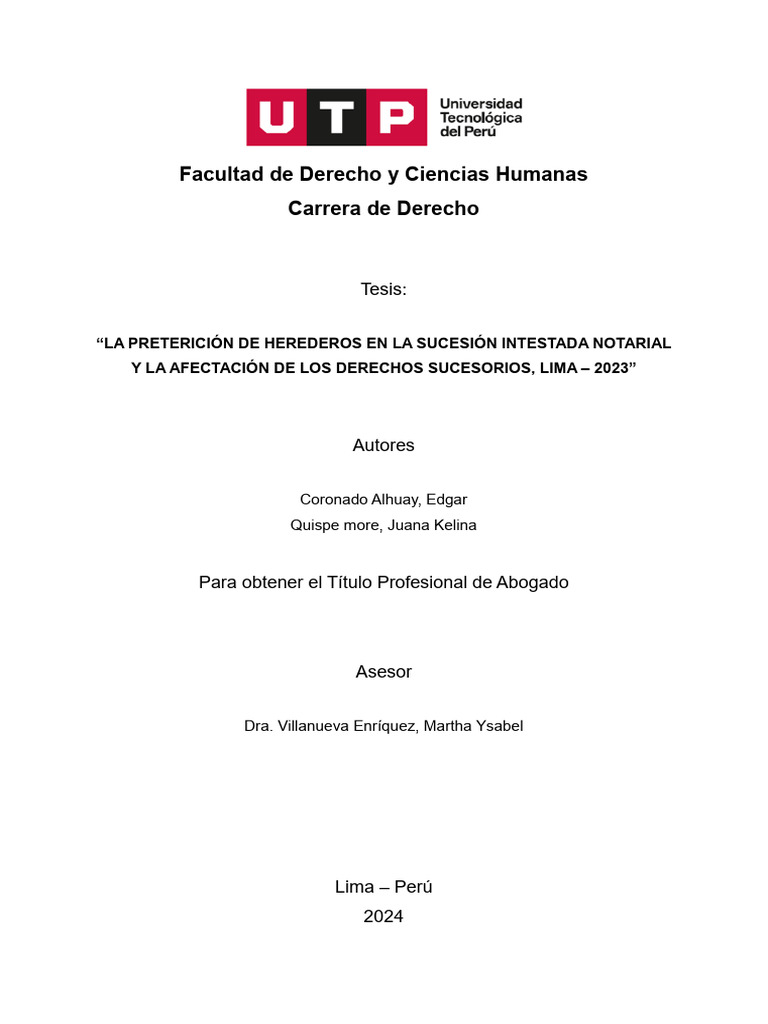 E.coronado J.quispe Tesis Titulo Profesional 2024 | PDF | Herencia ...