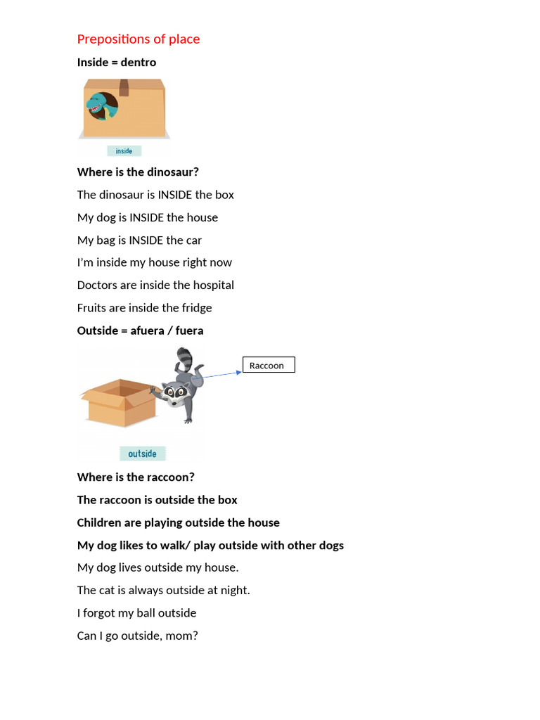 Prepositions of Place Explained | PDF