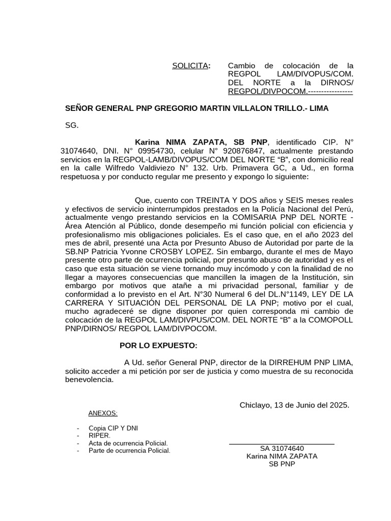 Solicitudes a General PNP Villalón Trillo | PDF | Especialidades Medicas