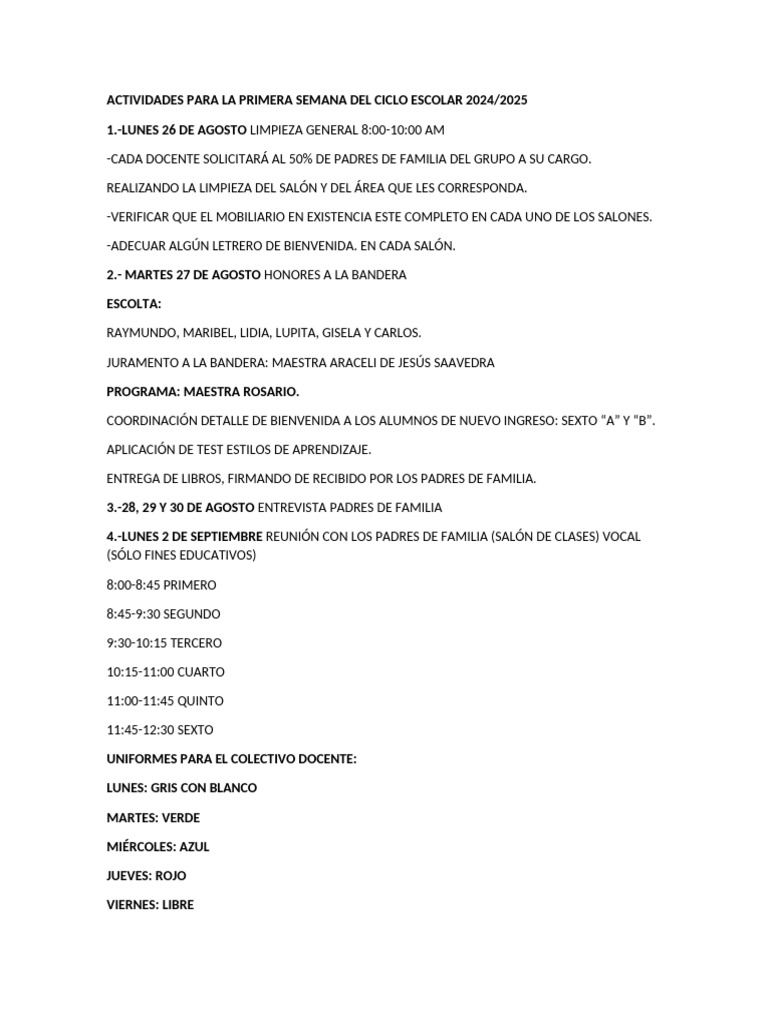 Actividades para La Primera Semana Del Ciclo Escolar 2024 | PDF