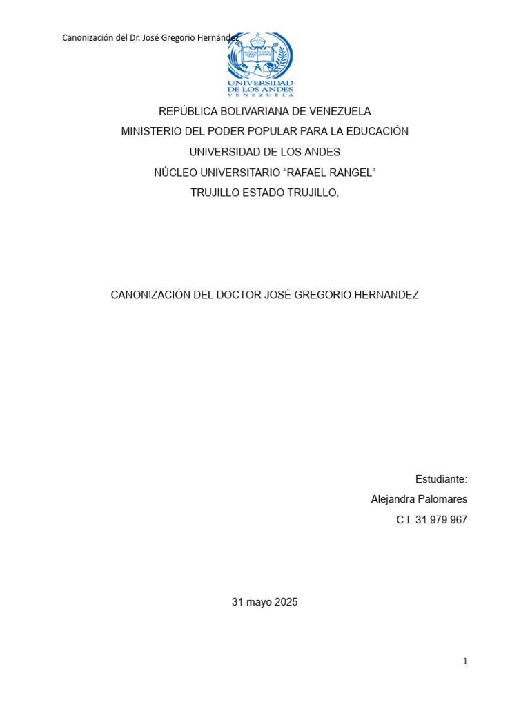 Canonización del Dr. José Gregorio Hernández | PDF