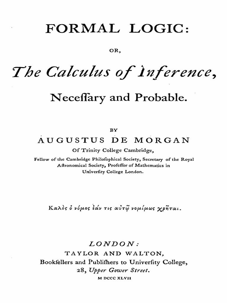 12 Formal Logic - Augustus de Morgan | PDF