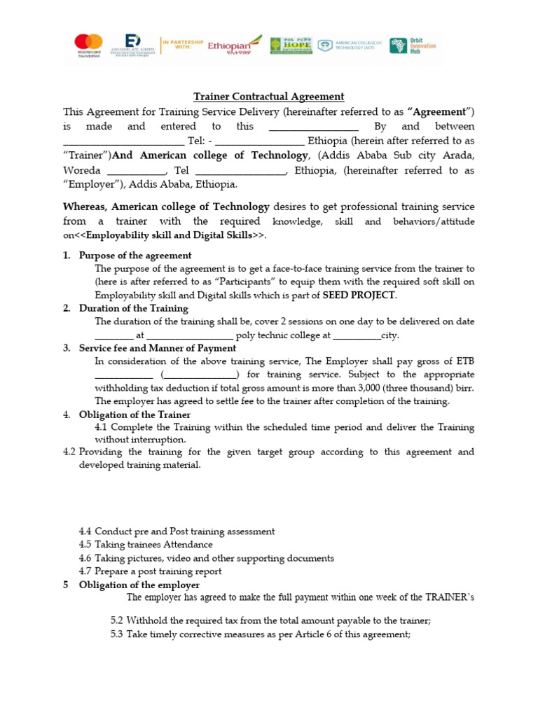 Trainer Contract for Employability Skills | PDF | Business