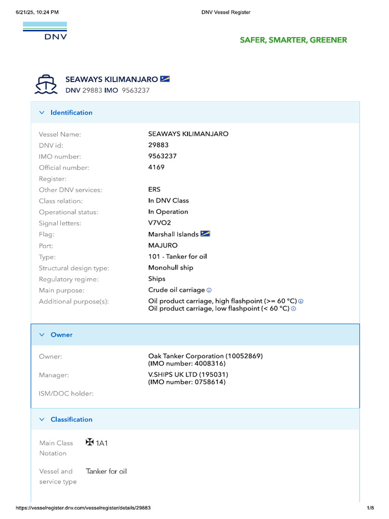 DNV Vessel Register | PDF