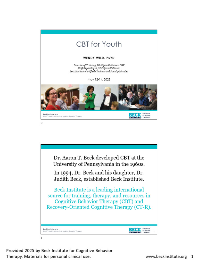 BI CBT For Youth May 2025 Slides Handout | PDF | Cognitive Behavioral ...