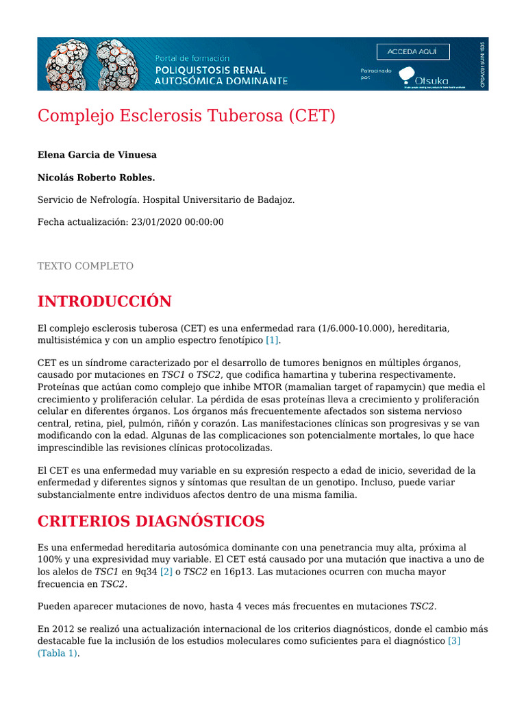 Complejo Esclerosis Tuberosa | PDF | Enfermedades y trastornos | Especialidades Medicas