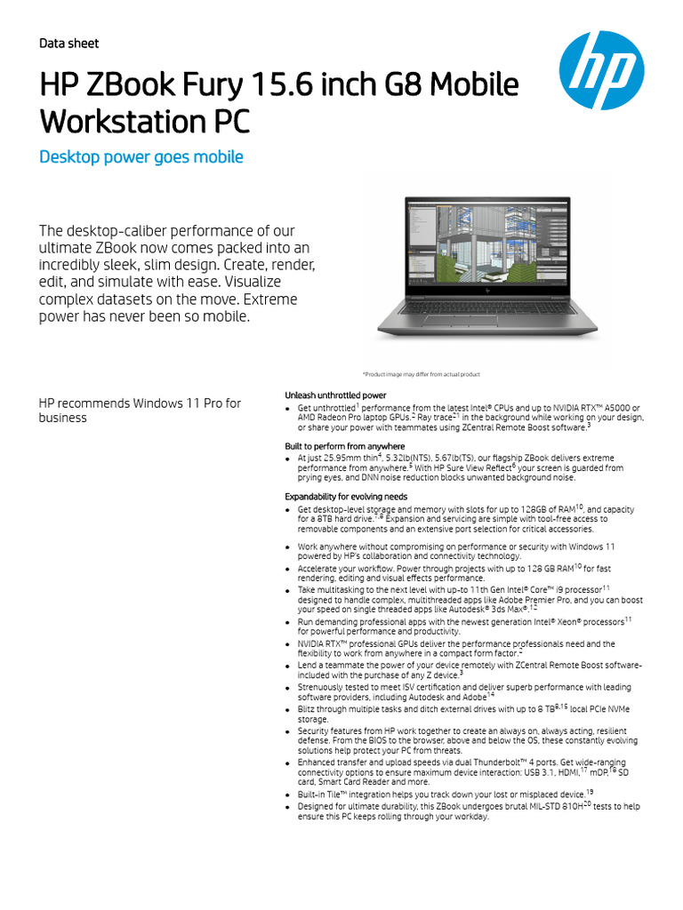 HP ZBook Fury 15.6 Inch G8 Mobile Workstation | PDF | Windows 10 ...