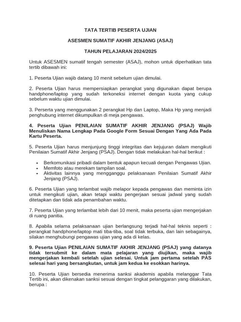 Tata Tertib Peserta Ujian | PDF