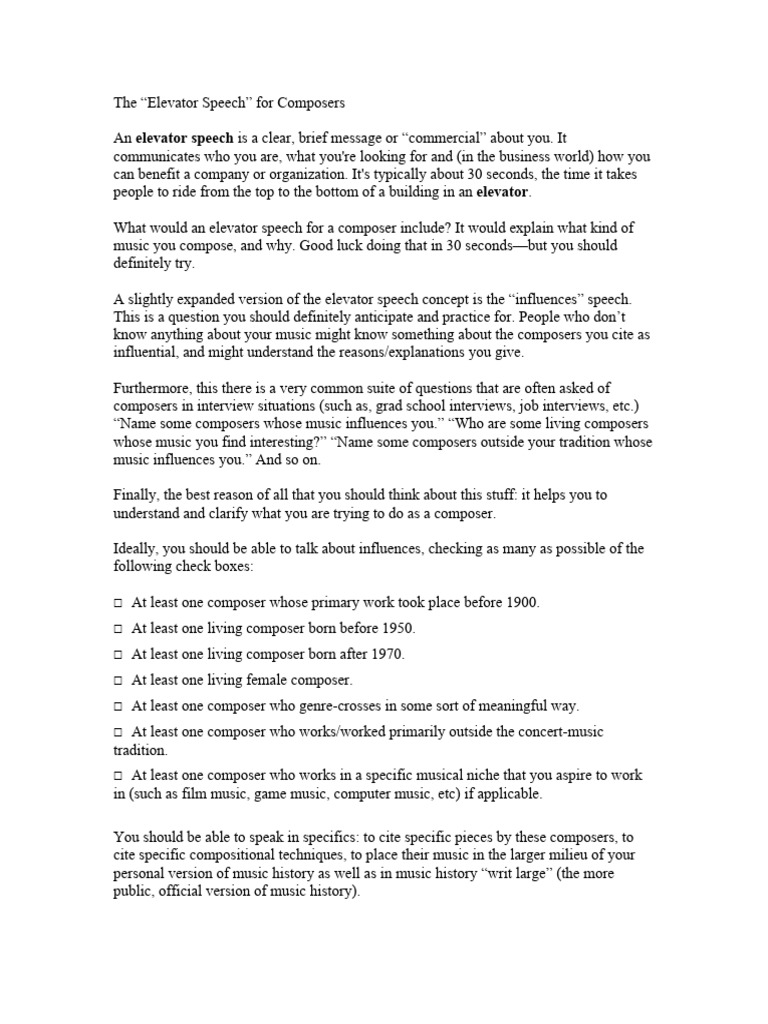 Elevator Speech | PDF