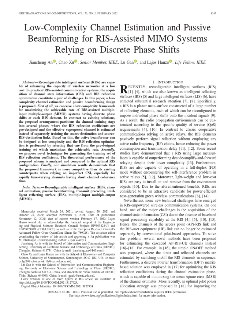 Low-Complexity Channel Estimation and Passive Beamforming For RIS-Assisted MIMO Systems Relying ...