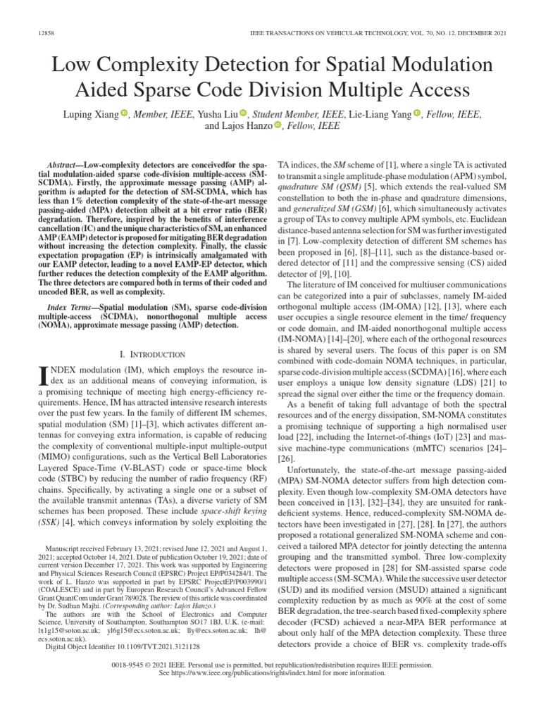 Low Complexity Detection For Spatial Modulation Aided Sparse Code Division Multiple Access | PDF ...