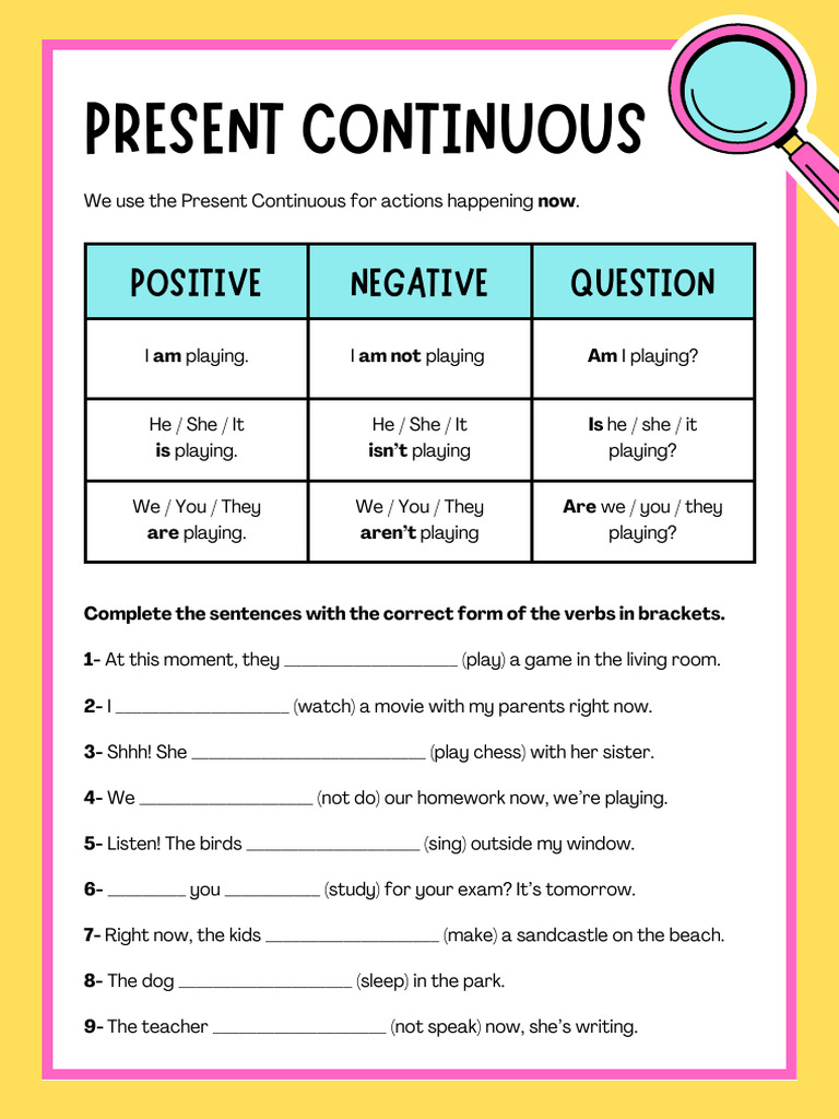 Present Continuous Tense Worksheets | PDF