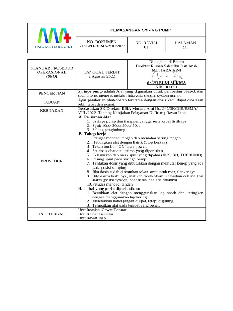 SOP Pemasangan Syringe Pump | PDF