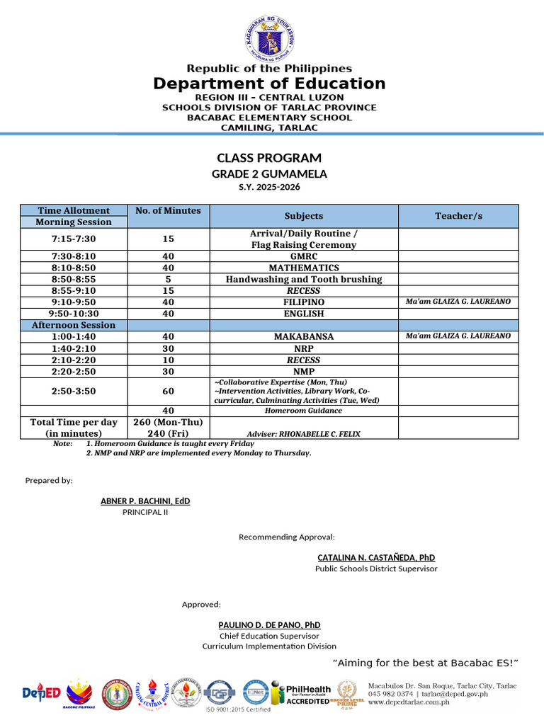 Grade2class Program 2025 2026 Pdf