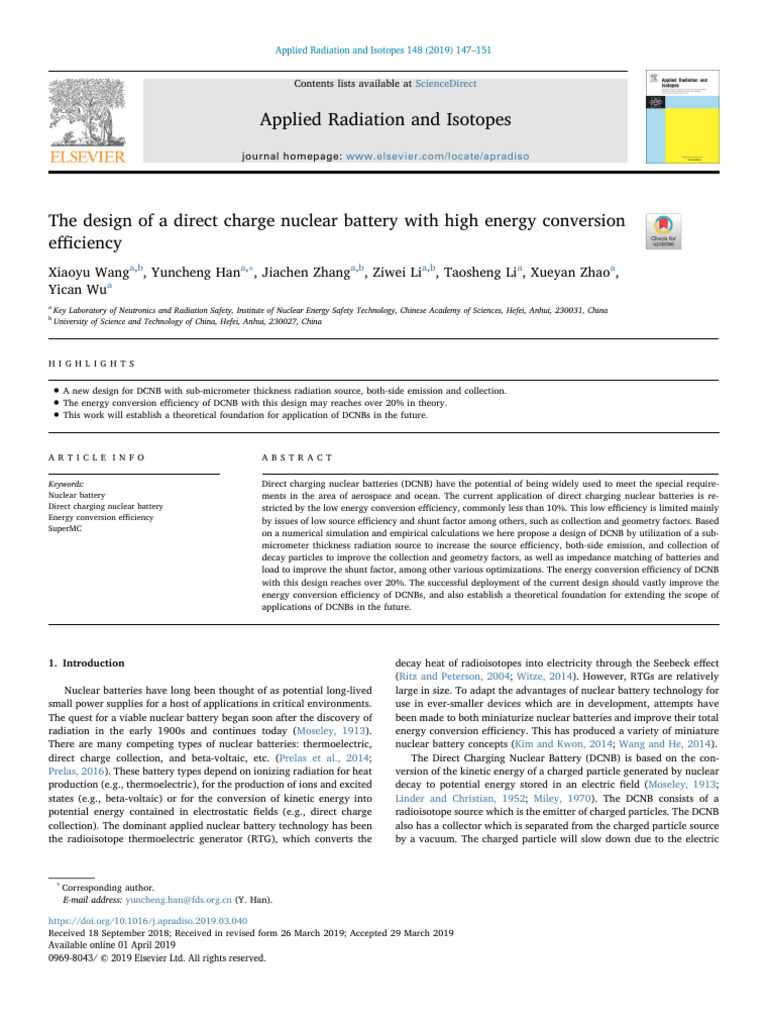 High-Efficiency Direct Charging Nuclear Battery | PDF | Electron ...