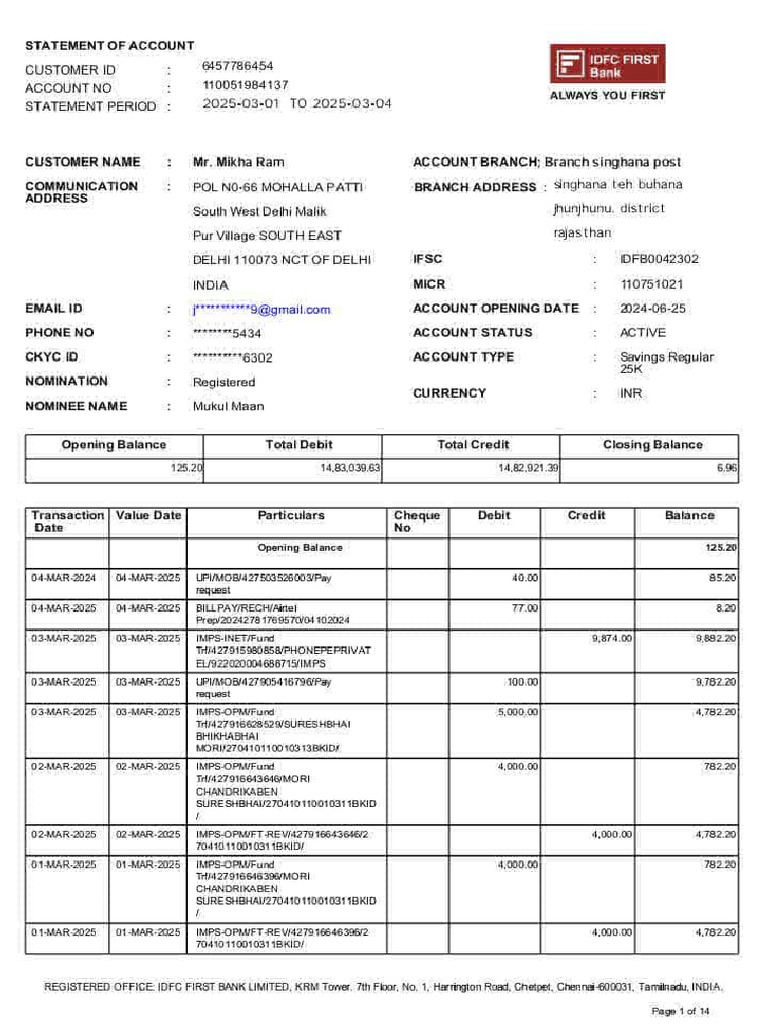 Statement of Account | PDF