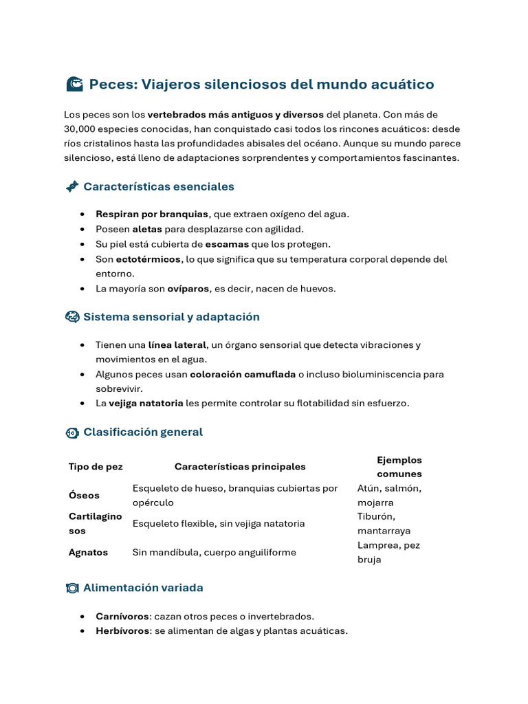 Tipos de peces y sus características | PDF