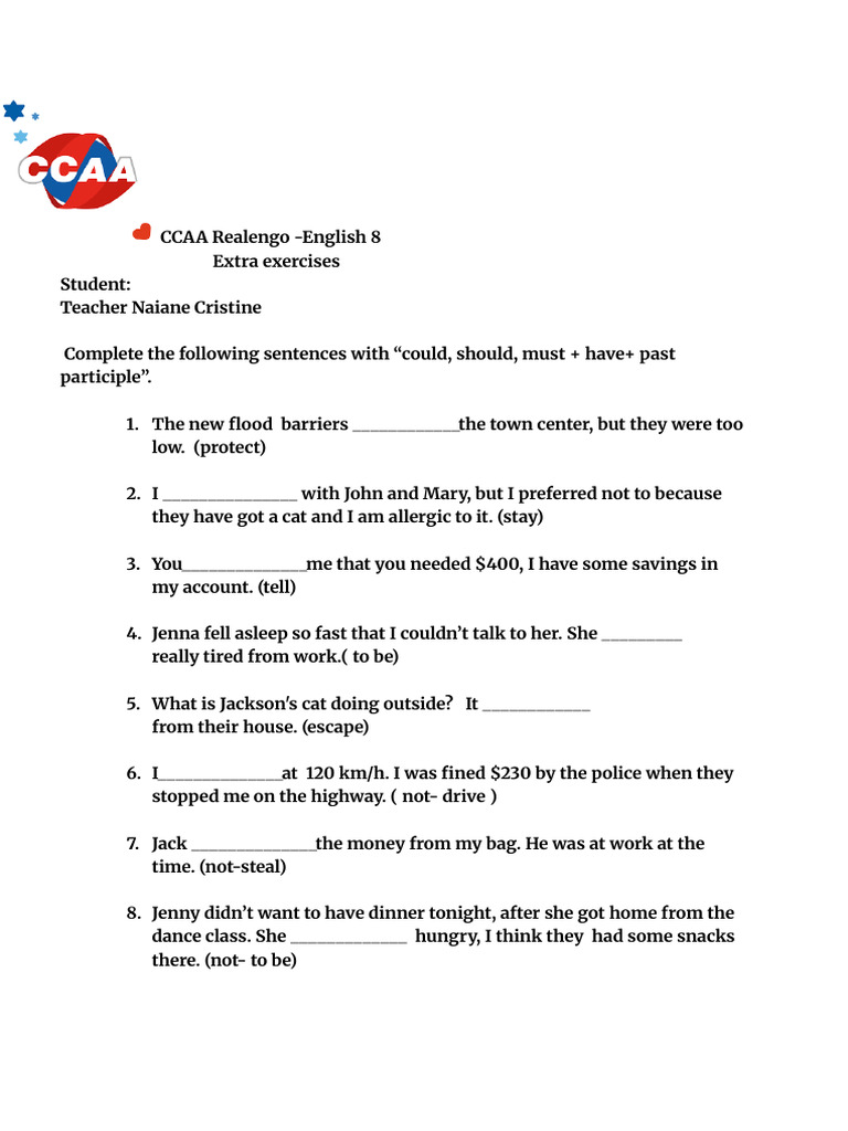 Could, Should, Must + Have + PP | PDF