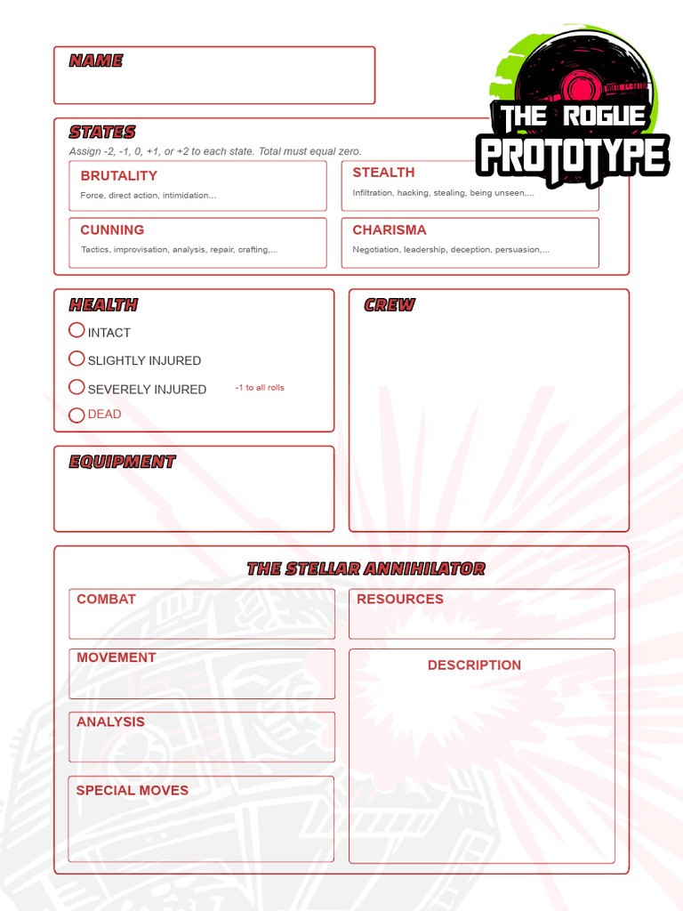 The Rogue Prototype - Character Sheet | PDF
