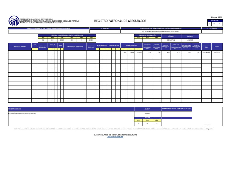 Planilla Ivss 13-12 Actualizada | PDF