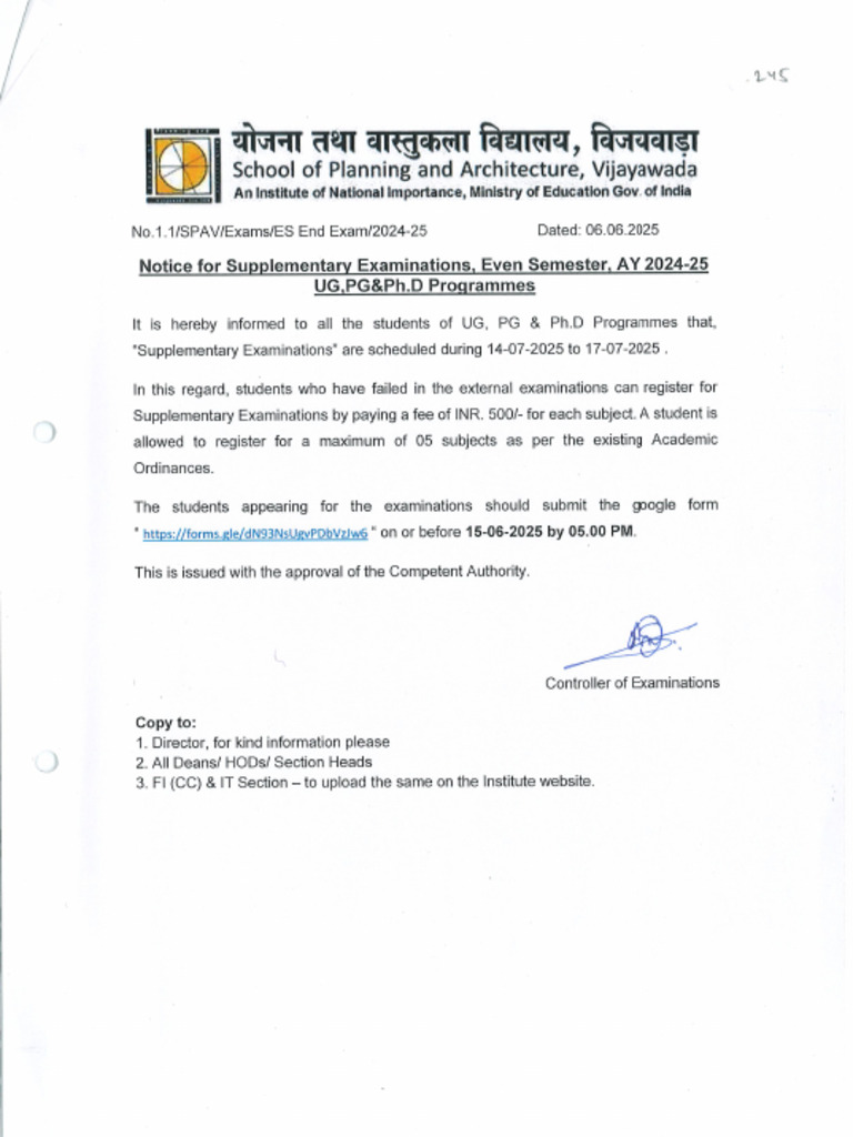 Notice For Supplementary Examinations Even Semester, July 2025 | PDF