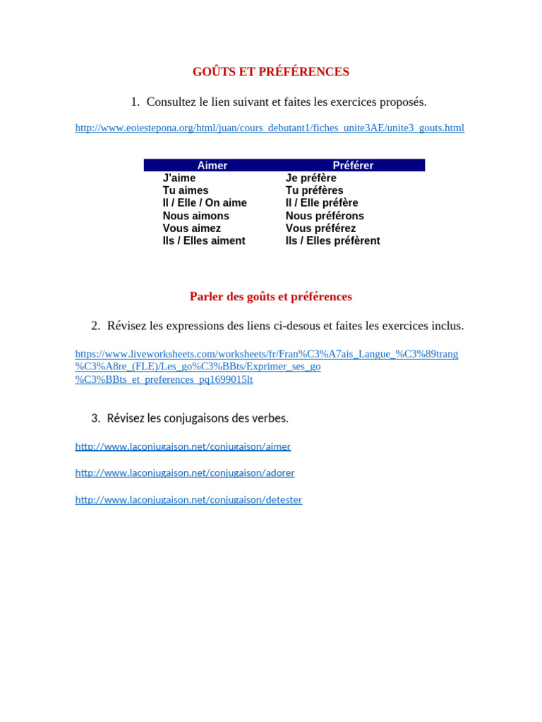 Goûts Et Préférences | PDF