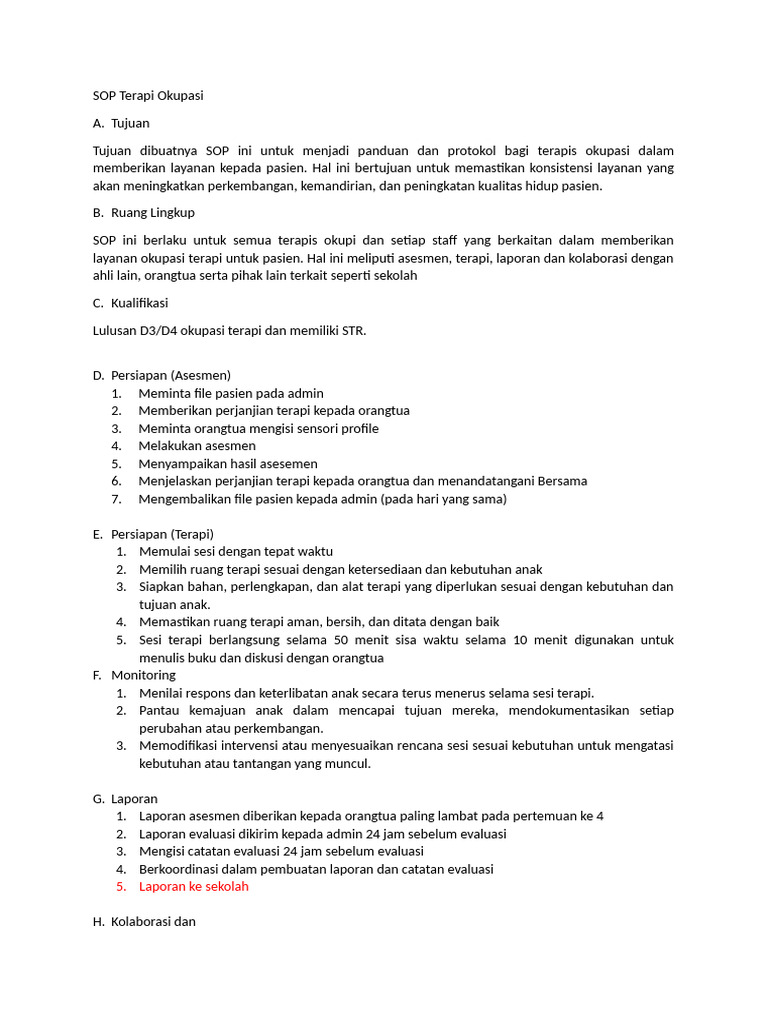 Panduan SOP Terapi Okupasi | PDF