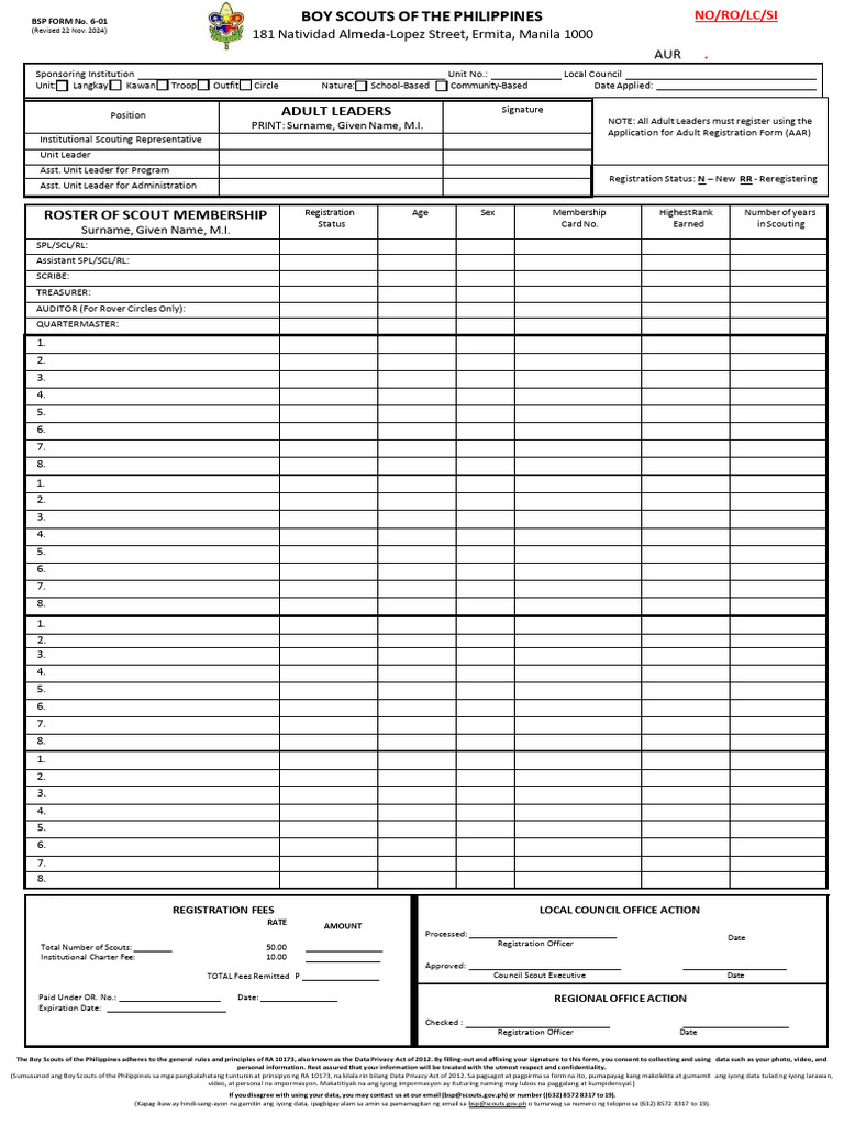 Boy Scouts Unit Registration Form | PDF | Outdoor Recreation ...
