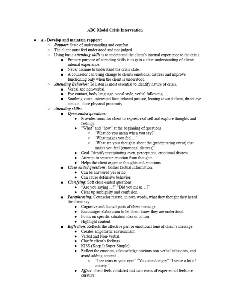 MFAM 515 - ABC Model Crisis Intervention - Chapter 3 | PDF | Substance ...