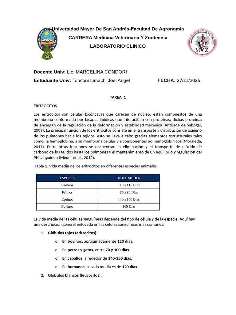 Tarea Labo Tonconi Joel | PDF | Hemoglobina | Sangre