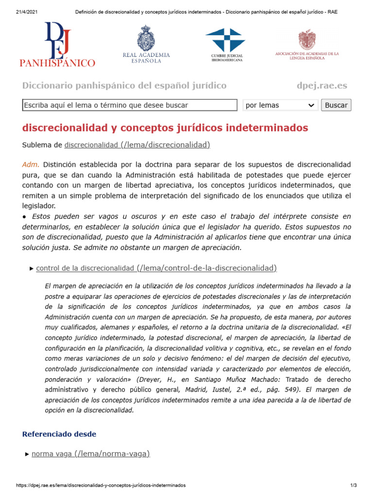 Definici N de Discrecionalidad y Conceptos Jur Dicos Indeterminados ...