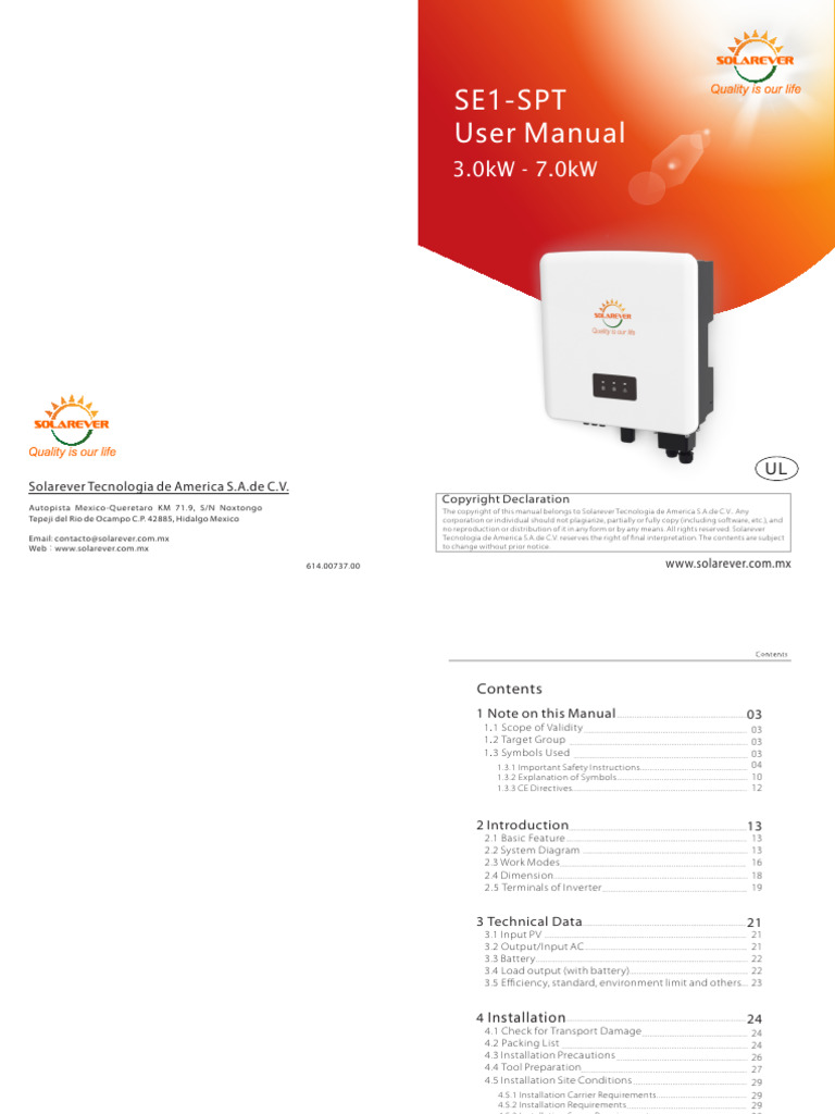 SE1-SPT Inverter User Manual | PDF | Photovoltaic System | Power Inverter