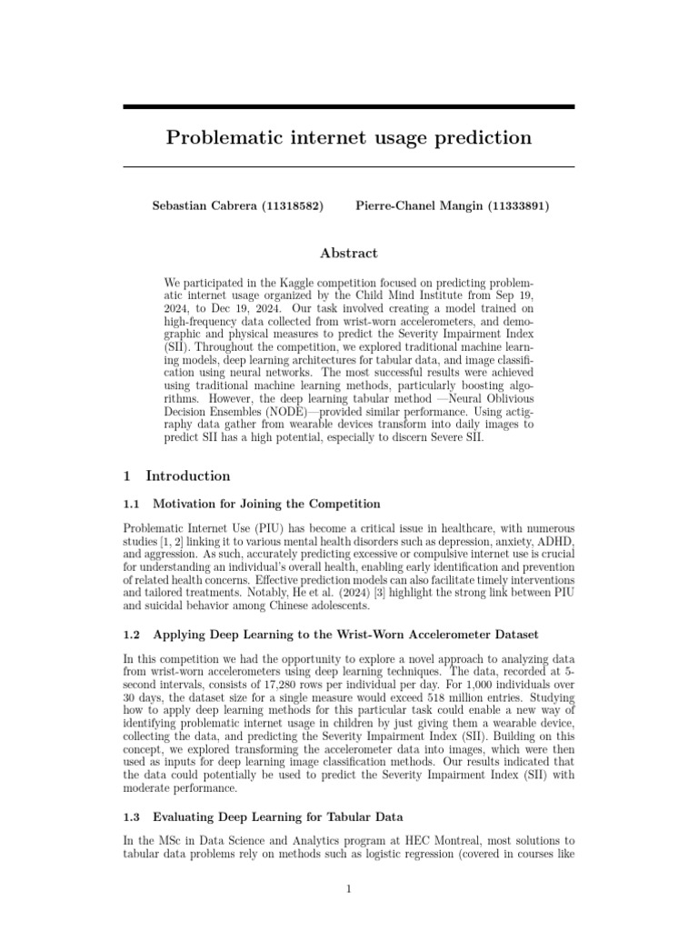 Problematic Internet Usage Prediction | PDF | Deep Learning | Artificial Intelligence