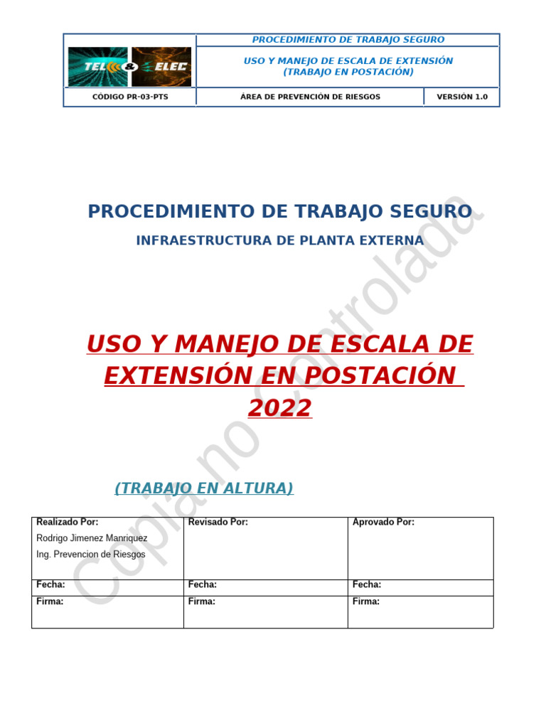 PTS #03 Uso de Escala de Extensión en Postación | PDF ...