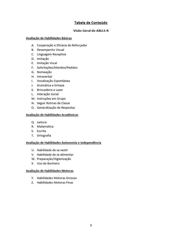 Avaliação de Habilidades ABLLS-R | PDF