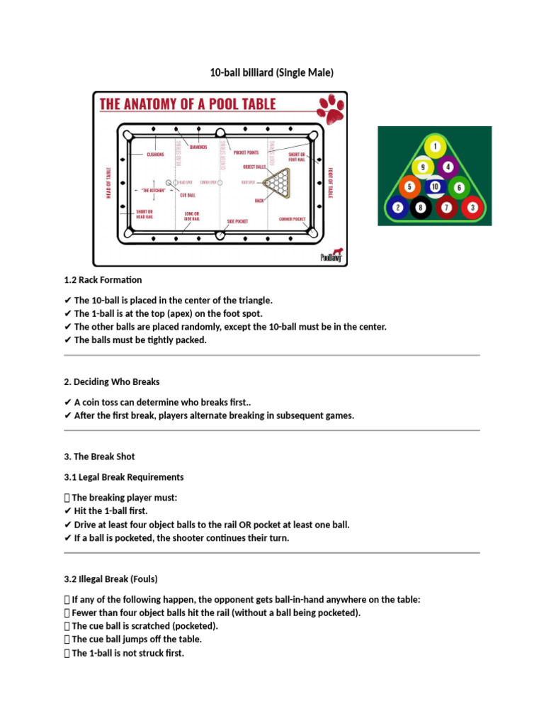 10 Balls Billiard Rules | PDF | Cue Sports | Individual Sports