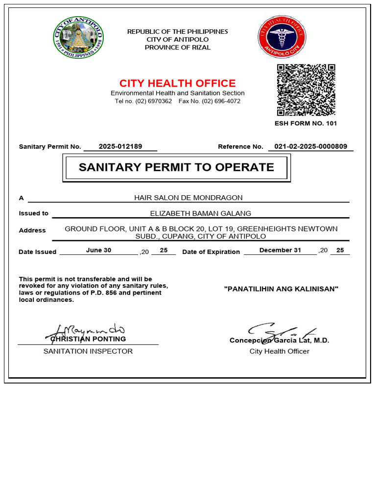 Sanitary Permit for Hair Salon | PDF