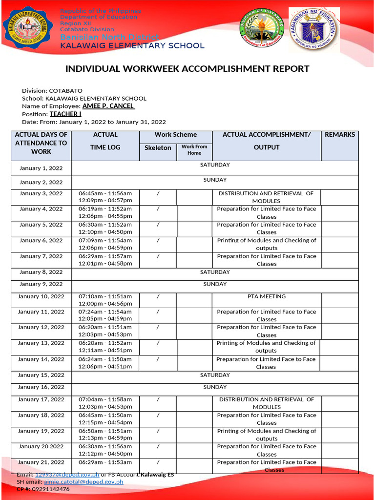 Individual Workweek Report: January 2022 | PDF | Workweek And Weekend ...