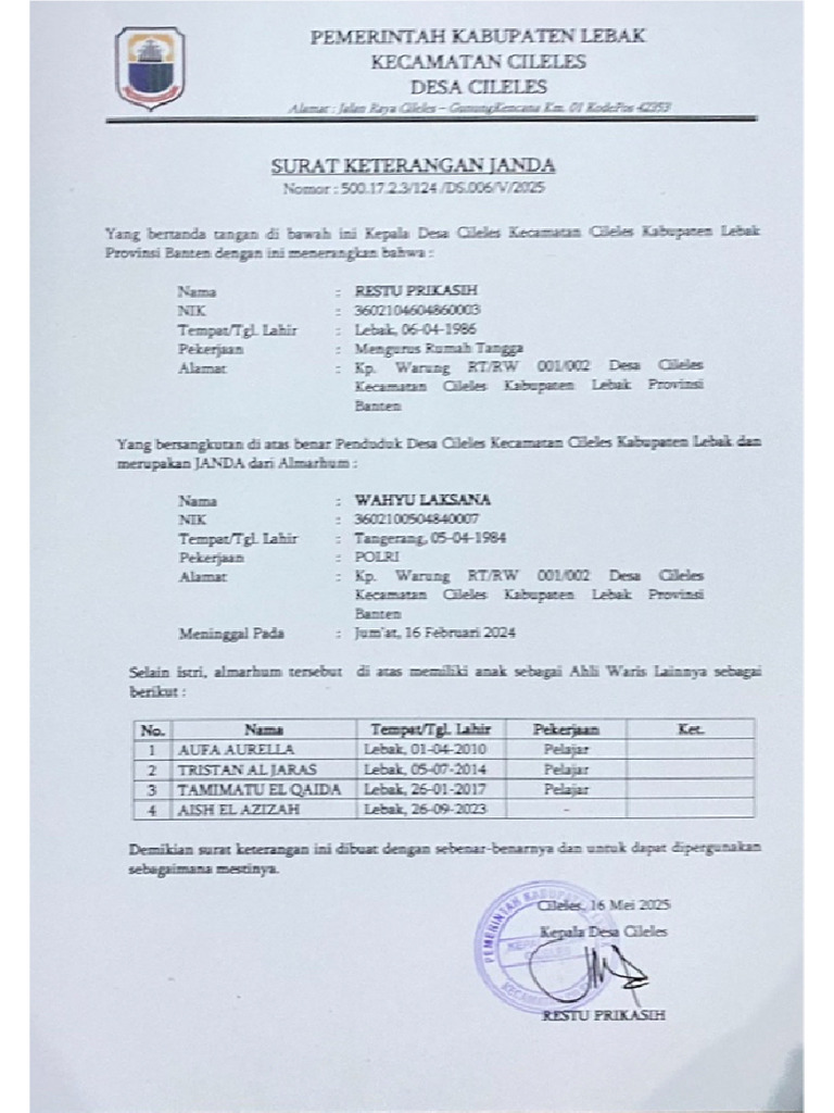 Surat Keterangan Janda | PDF
