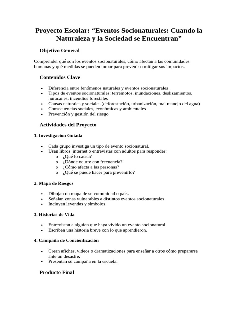 Eventos Socionaturales: Proyecto Escolar | PDF
