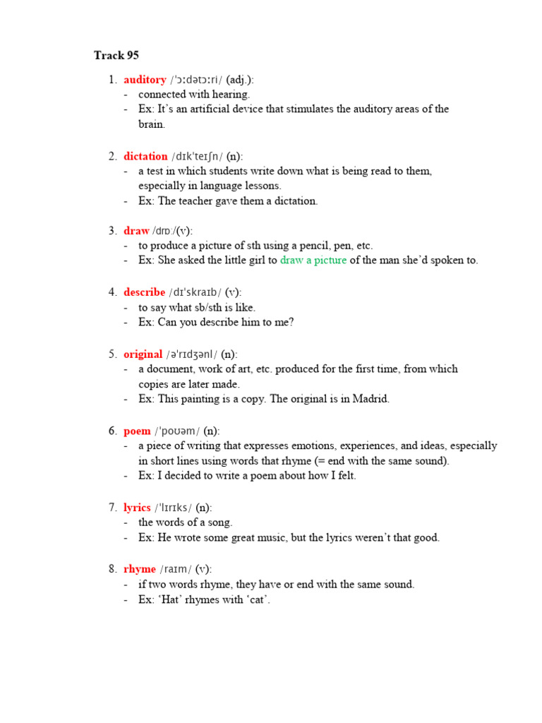 Vocabulary List: Definitions & Examples | PDF