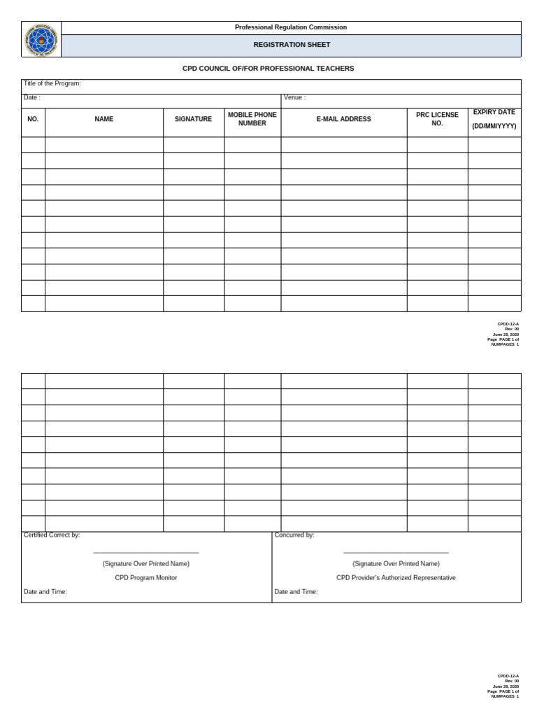2.2 PRC Registration Sheet | PDF